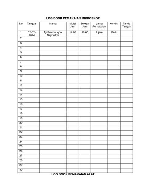 Log Book Pemakaian Alat Pdf
