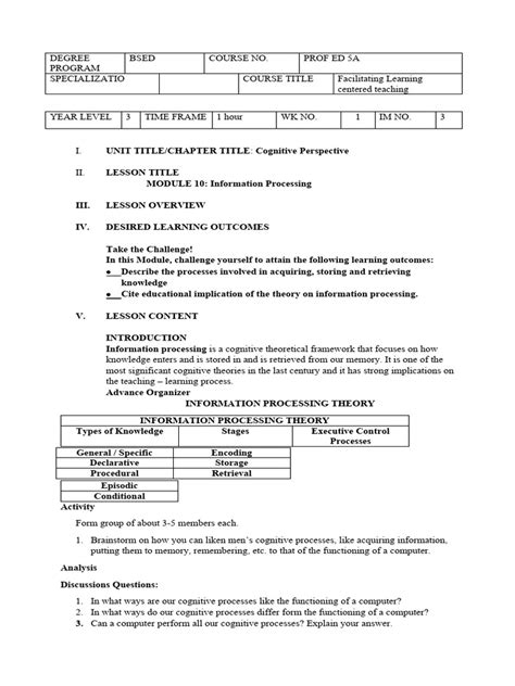 Information Processing Theory Module 10 Pdf