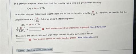 Solved In A Previous Step We Determined That The Velocity V Chegg Com