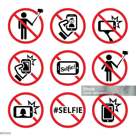 Tidak Ada Selfie Tidak Ada Tongkat Selfie Tanda Vektor Ilustrasi Stok