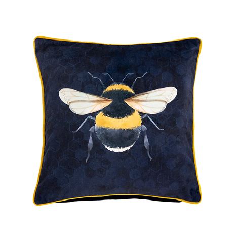 Gallery™ Navy And Yellow Bee Print Effect Indoor Cushion L45cm X W45cm