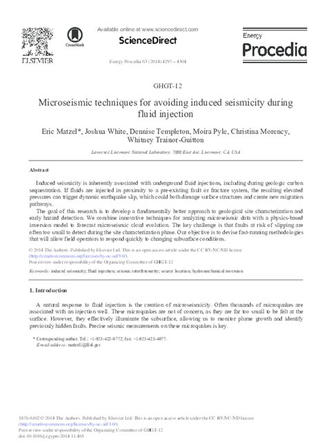 Pdf Microseismic Techniques For Avoiding Induced Seismicity During Fluid Injection