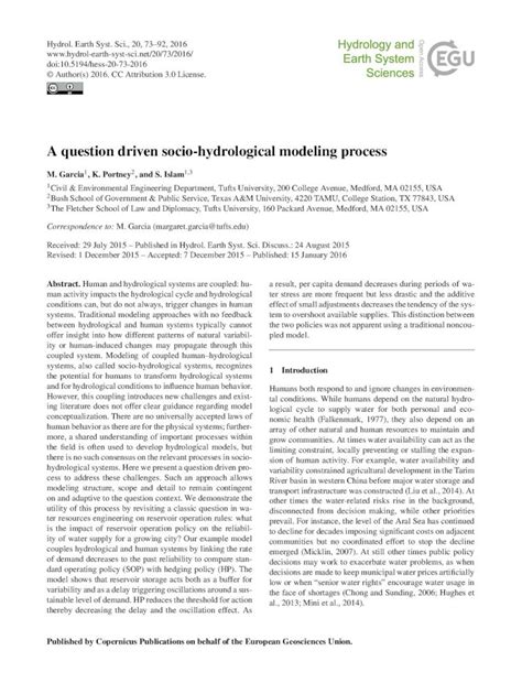 Pdf A Question Driven Socio Hydrological Modeling Process · Process Conceptual Framework And
