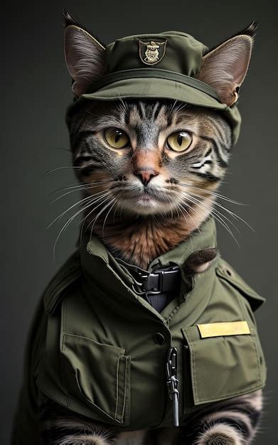 Premium Ai Image Potrait Of A Tabby Cat Adorably Dressed In A Green