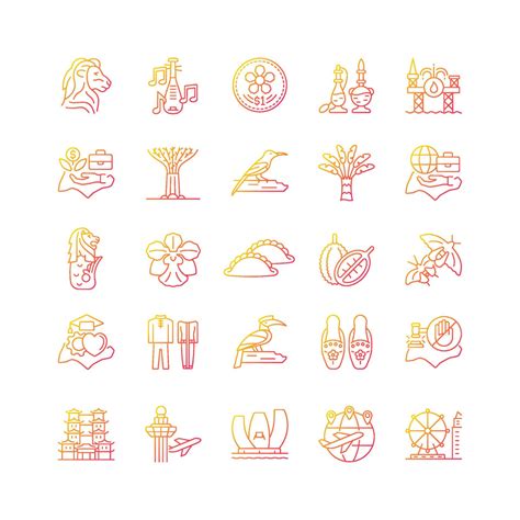 Singapore Nationale Symbolen Kleurovergang Lineaire Vector Iconen Set