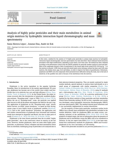 Analysis Of Highly Polar Pesticides And Their Main Metabolites In