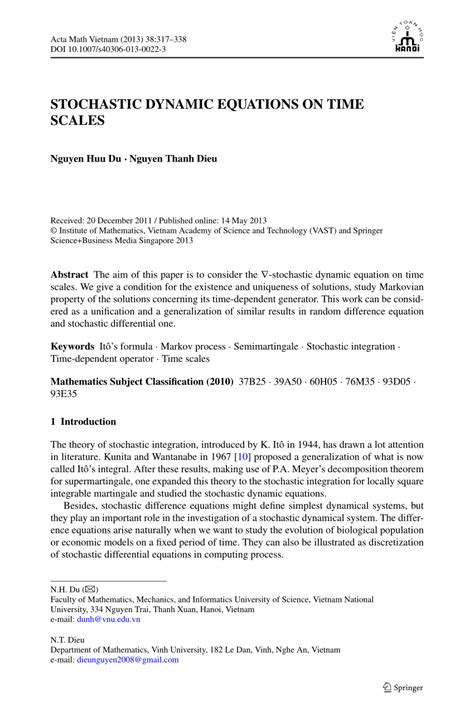 Pdf Stochastic Dynamic Equations On Time Scales