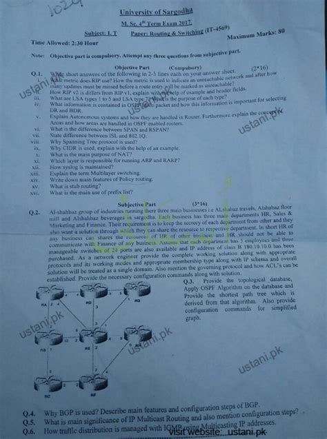 Routing And Switching Msc It 2017 Uos Past Papers Notes And Help For Any University In Pakistan