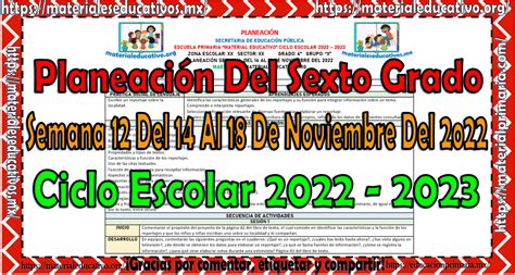 Planeación del sexto grado de primaria de la semana 12 del 14 al 18 de