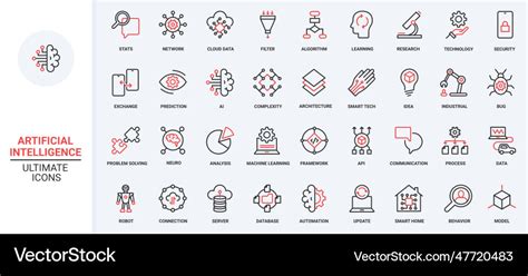 Red Black Thin Line Trendy Icons Set Digital Vector Image