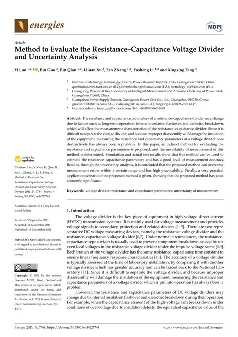 Pdf Method To Evaluate The Resistance Capacitance Voltage Divider And