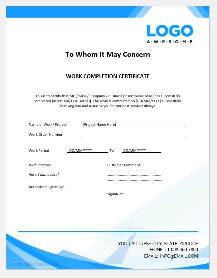 Project Completion Certificates Certificate Format For Project In
