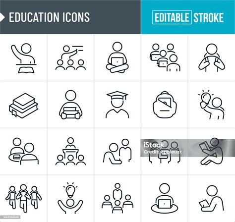 Ilustración De Educación Iconos De Línea Delgada Trazo Editable Los