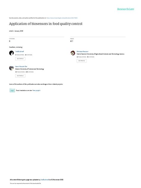 Application Of Biosensors In Food Quality Control January 2020 Pdf Biosensor Surface