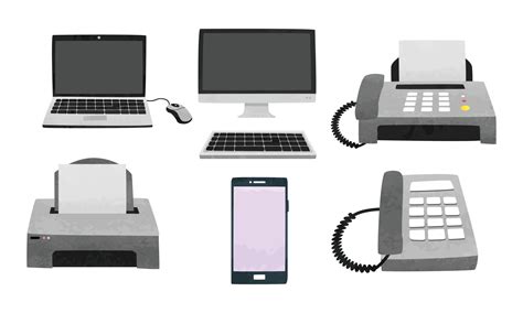 Set Of Office Equipment Clipart Simple Laptop Monitor Keyboard Computer Mouse Fax Machine