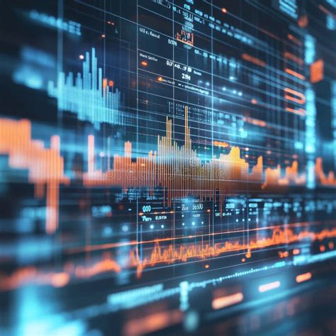 Abstract Digital Data Visualization With Vibrant Blue And Orange Chart Elements And Patterns
