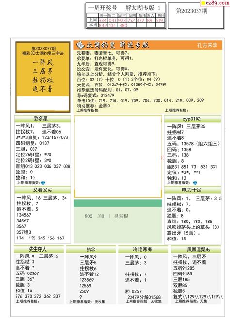 2023037期解太湖3d字图迷汇总报 牛彩网