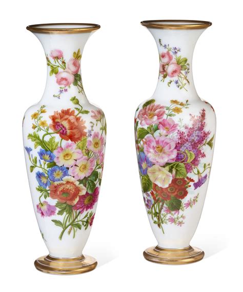 A Pair Of French Opaque White Glass Vases Mid 19th Century Probably
