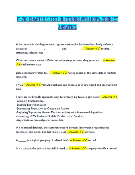 It 210 Chapter 5 Test Questions And Answers Database Concepts And