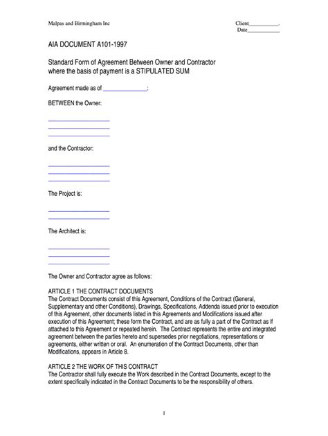 Aia Construction Contract Template Br