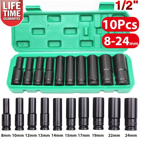 Organized Excellence 10pcs 12 Extended Socket Wrench Set 8 24mm Increased Efficiency For