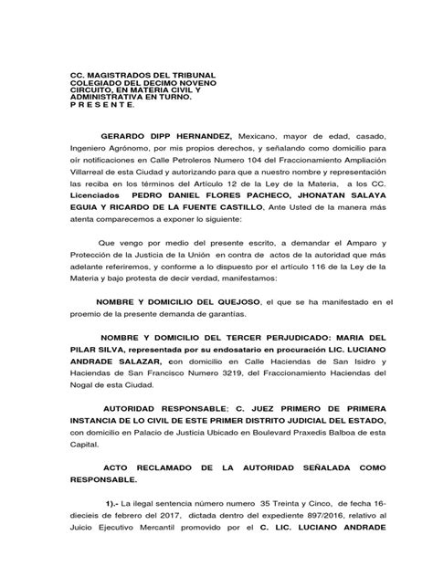 Amparo Directo Gerardo Dipp Hdz Vs Juez Primero Civil Ejec Merc