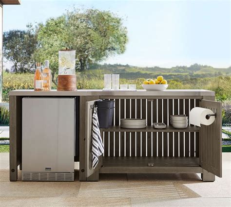 Abbott Outdoor Fsc® Acacia Kitchen Convertable Refrigerator And Double Door Cabinet Gray Wash