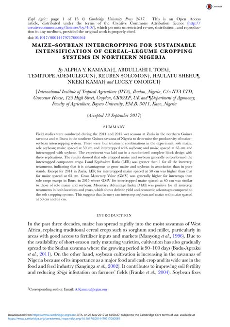 Pdf Maize Soybean Intercropping For Sustainable Intensification Of Cereal Legume Cropping