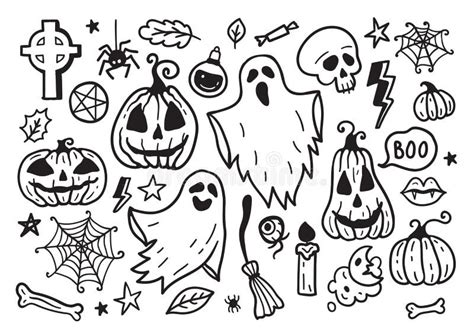 Halloween Drawings Vector Set Of Design Elements Pumpkin Ghost Web
