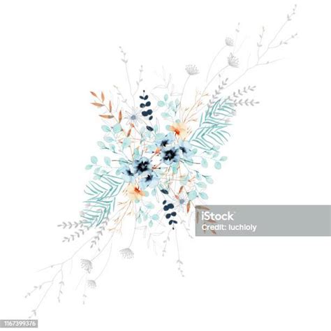 花束に葉を持つ野生の花白い背景に隔離されています イラストレーションのベクターアート素材や画像を多数ご用意 イラストレーション