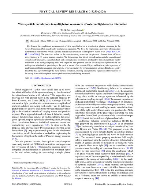 Pdf Wave Particle Correlations In Multiphoton Resonances Of Coherent
