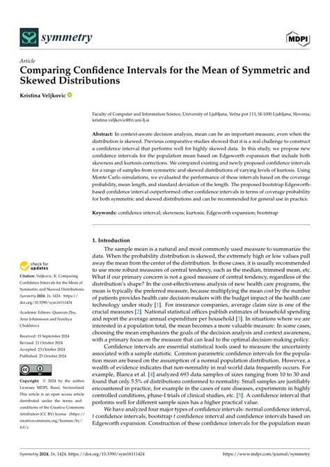 Pdf Comparing Confidence Intervals For The Mean Of Symmetric And Skewed Distributions