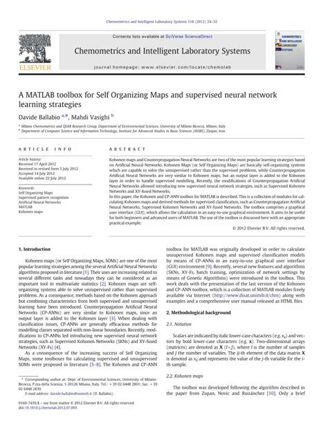 pdf a matlab toolbox for self organizing maps and supervised neural