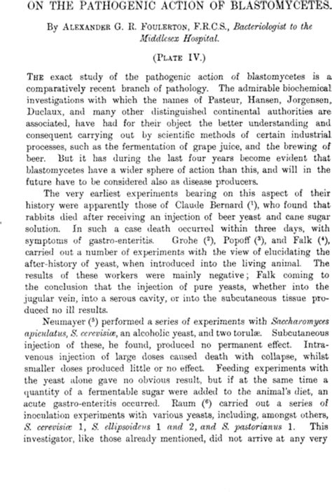 On The Pathogenic Action Of Blastomycetes Foulerton 1900 The