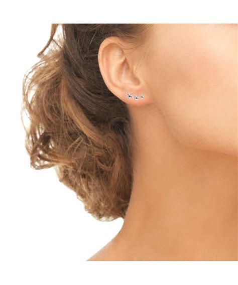3 Pair Set Sterling Silver Cubic Zirconia Round Stud Earrings 2mm 3mm