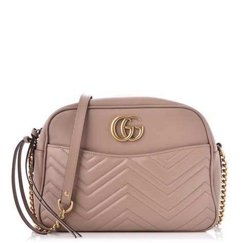 Gucci Calfskin Matelasse Medium Gg Marmont Shoulder Bag Taupe 229557