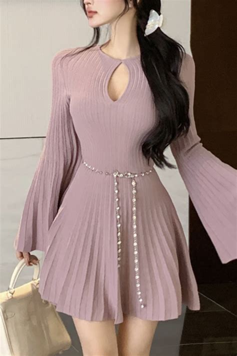 깔센 리사 섹시 트임 슬림 벨 슬리브 플리츠 원피스