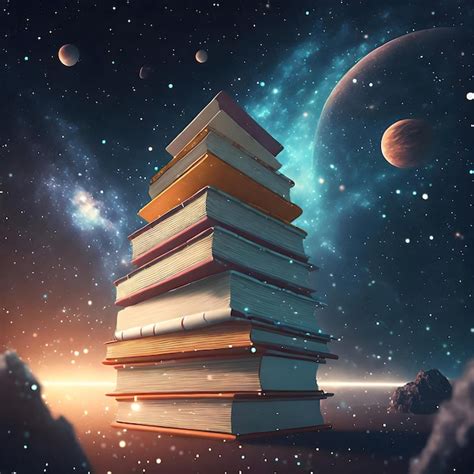 premium photo an image where a stack of books floats in outer space