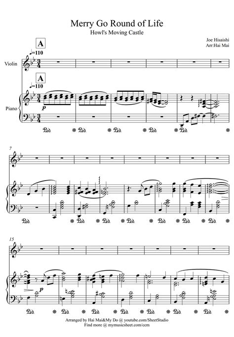 Joe Hisaishi Merry Go Round Of Life For Violin Solo And Piano