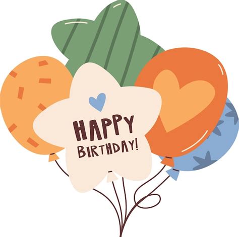 생일 축하 풍선 꽃다발 프리미엄 벡터