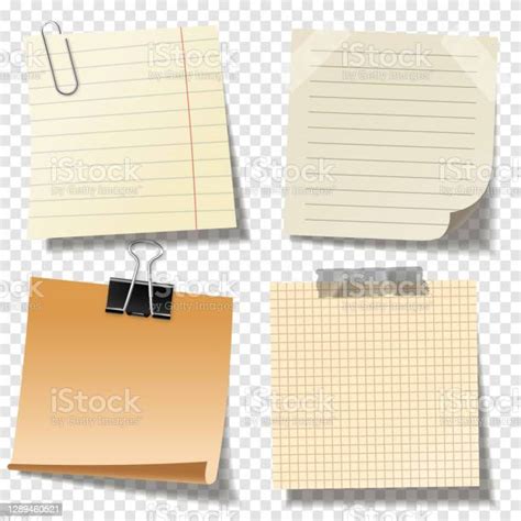 클립 바인더와 접착제 테이프가 있는 사실적인 빈 스티커 노트 노트 용지의 컬러 시트 종이 알림 벡터 일러스트레이션 0명에 대한 스톡 벡터 아트 및 기타 이미지 Istock