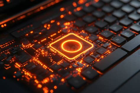 Futuristic Glowing Circuit Board With Illuminated Microchip For Tech