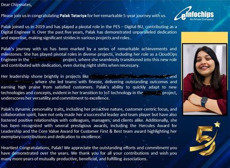 5yearanniversary Einfochips Gratitude Palak Tatariya 63 Comments