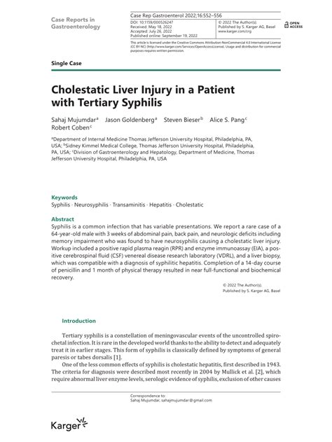 Pdf Cholestatic Liver Injury In A Patient With Tertiary Syphilis