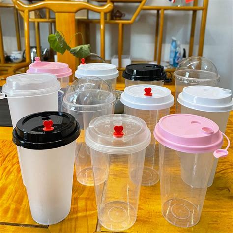 Sa 【ยกลัง500ใบ】แก้วพร้อมฝา Pp ชานมกาแฟพลาสติกใสทรงสูงแข็ง ทรงแคปซูล