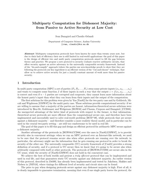 Pdf Multiparty Computation For Dishonest Majority From Passive To