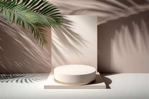 Beige Background For Product Presentation With Shadow Of Tropical Palm