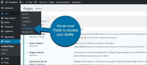 how to show drafts in the wordpress admin panel greengeeks