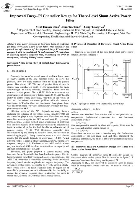 Pdf Improved Fuzzypi Controller Design For Three Level Shunt Active Power Filter