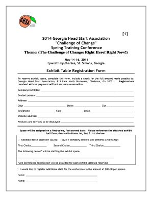 Fillable Online Georgiaheadstart Exhibit Table Registration Form